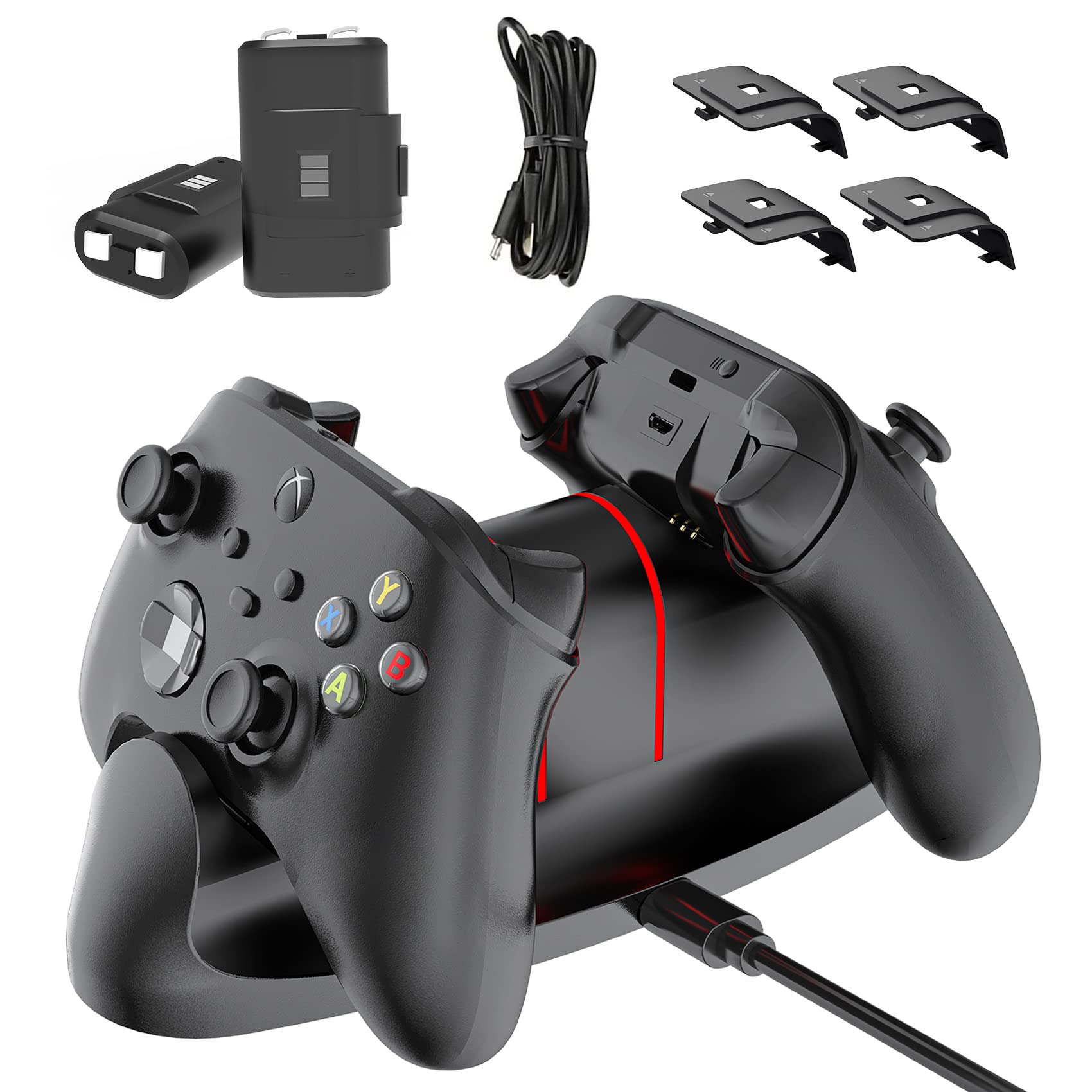 Controller Charger Station for Xbox One/Xbox Series X|S, OLCLSS Controller Battery Pack for Xbox Series X|S/Xbox One/Xbox One S/Xbox One X/Xbox One Elite Controller with 2x1100mAh Rechargeable Battery