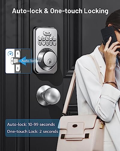 Keyless Entry Door Lock with 2 Knobs, Zowill DK01K Keypad Door Lock with Handle, Front Door Lock Set, Auto Lock, One-Touch Lock, One Time Code, IP54 Waterproof, Easy Installation - Satin Nickel