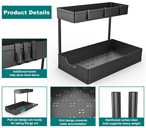 IRONBOX Under Sink Organizer, 2 Pack Pull Out Cabinet Organizer 2-Tier Slide Out Sliding Shelf Under Cabinet Storage for Bathroom Kitchen Sink Organizers and Storage(Black-2 Pack)