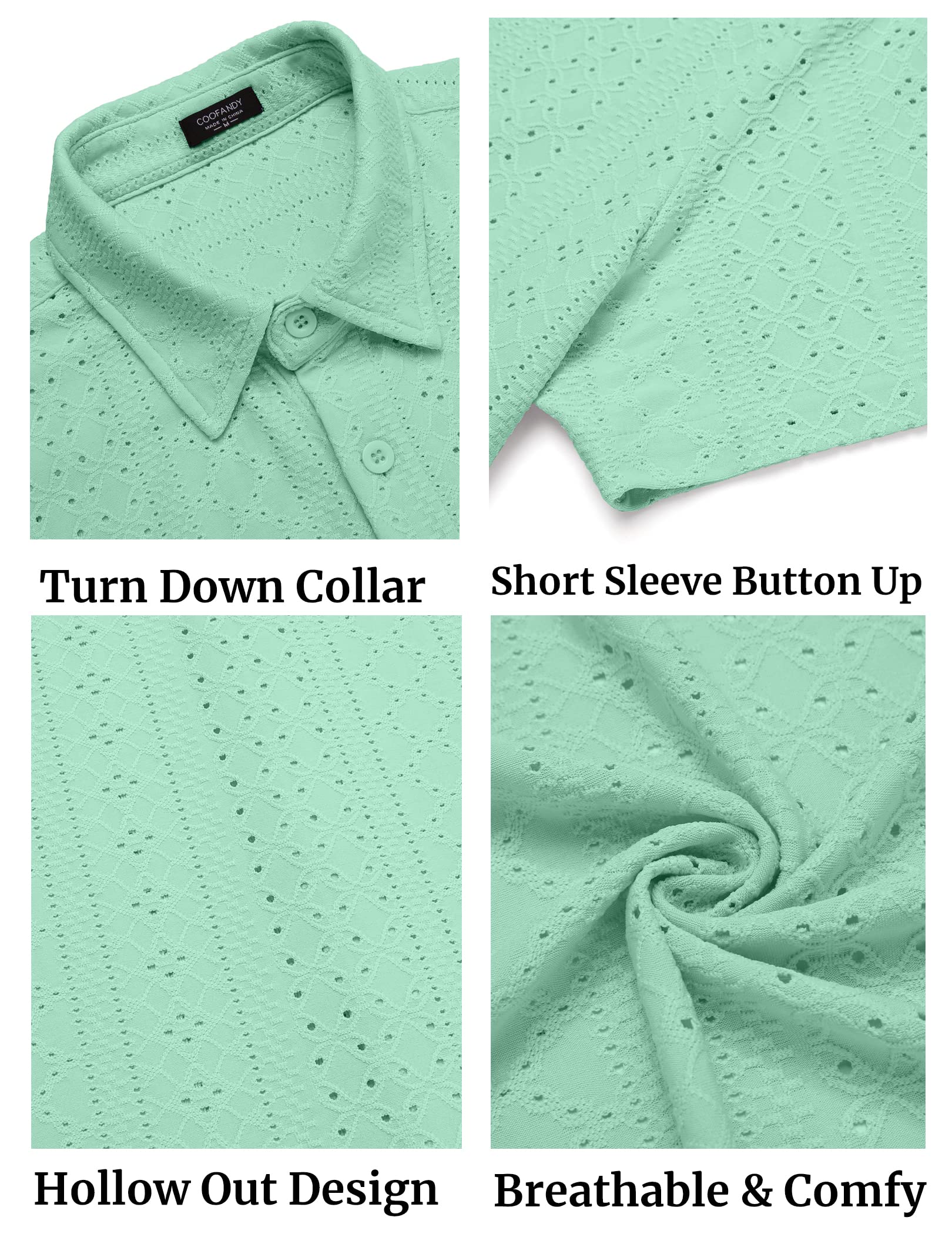 COOFANDY Mens Button Down Beach Shirt Short Sleeve Casual Vacation Shirts Summer Tropical Shirts Tops Mint Green