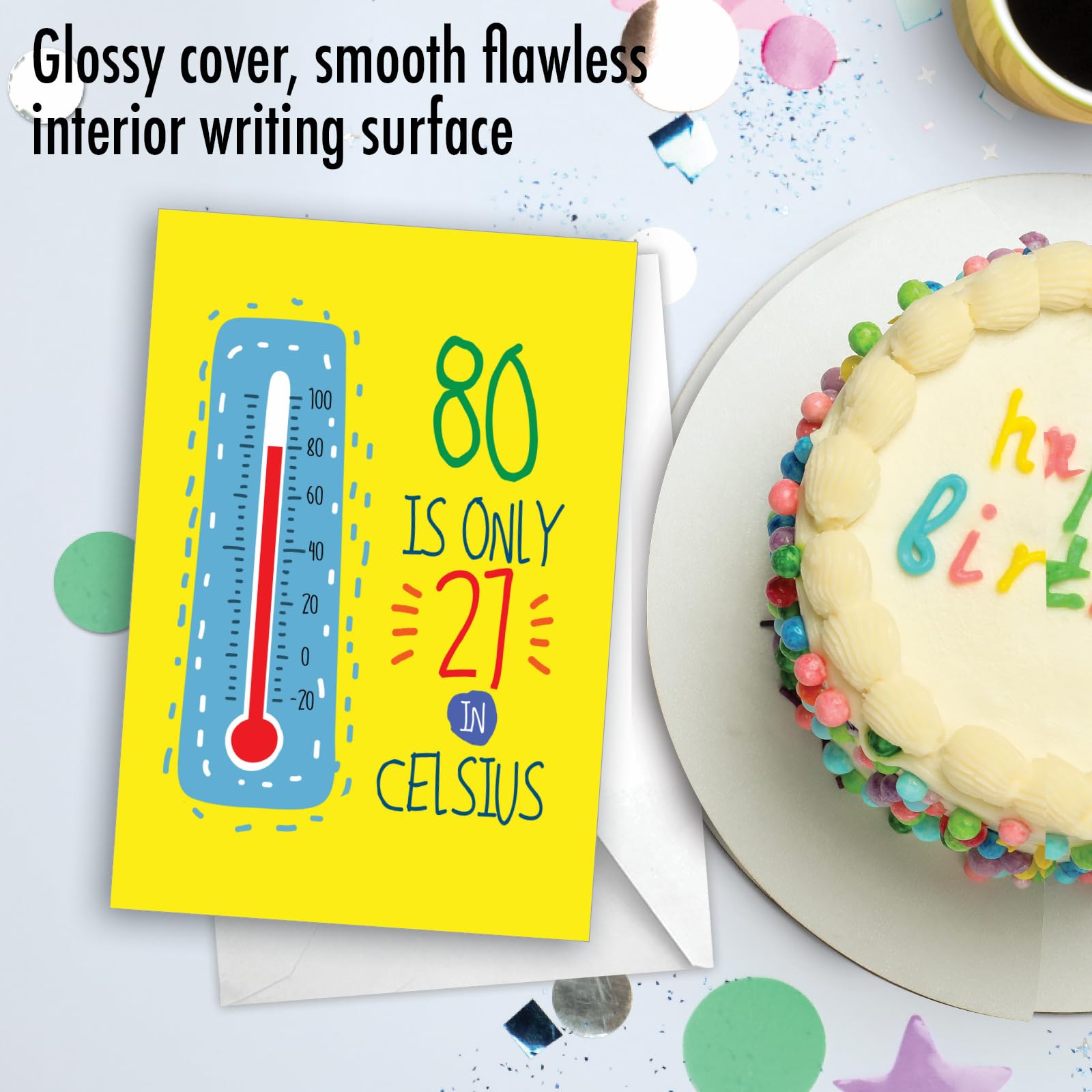 NobleWorks - 80th Happy Birthday Card Funny - 80 Year Old Celebration, Milestone Humor Card for Grandparents, Parents - In Celsius 80 C9351MBG