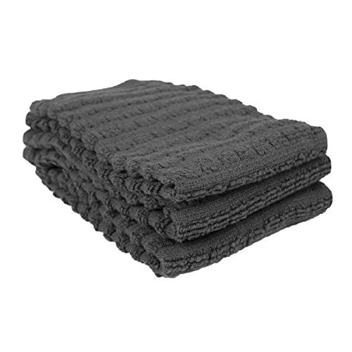 Ritz Royale Collection 100% Combed Terry Cotton, Highly Absorbent, Kitchen Dish Cloth Set, 13-3/4" x 12", 3-Pack, Solid Graphite