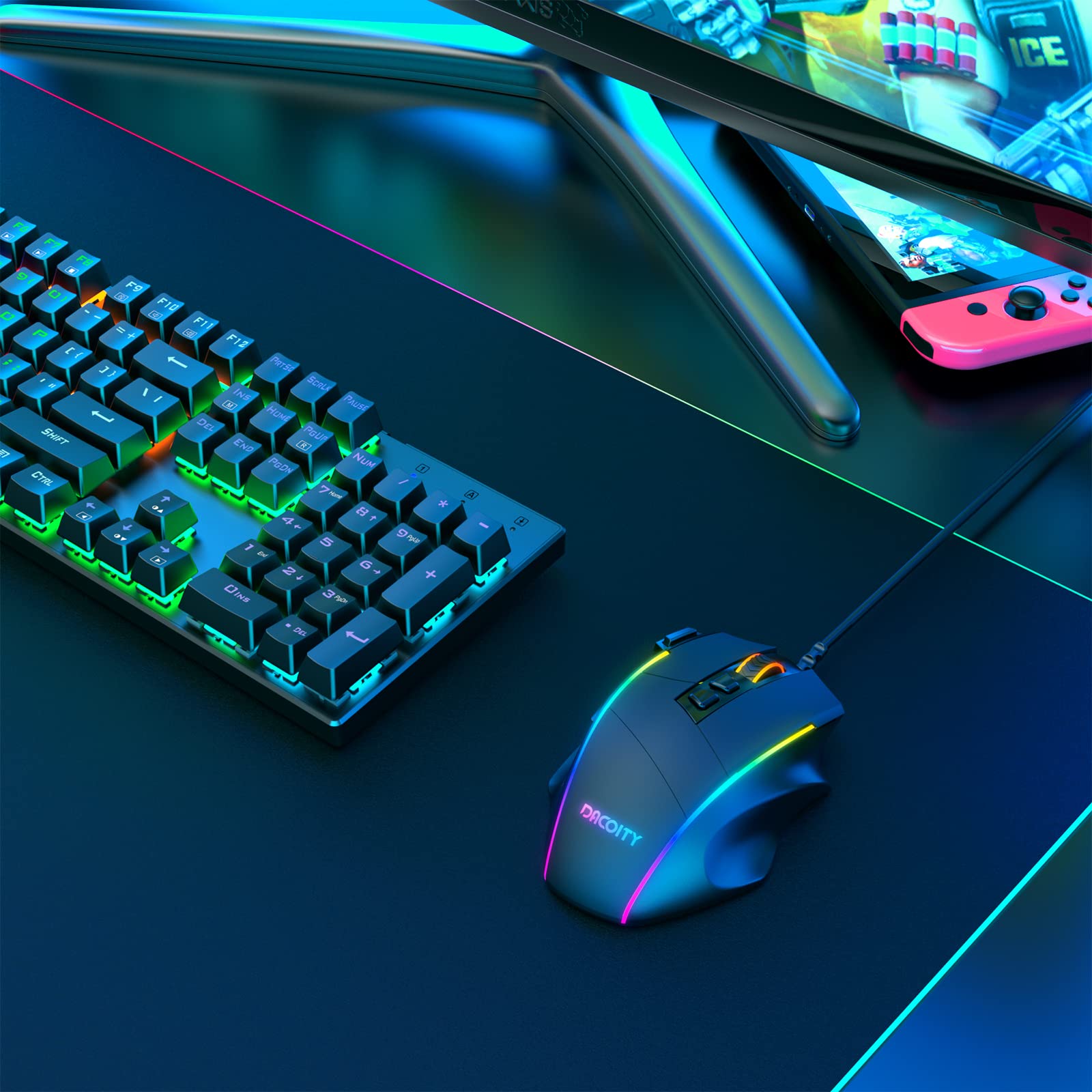 Dacoity Ergonomic 8000DPI RGB Wired Gaming Mouse, PC Gaming Mice with 8 Programmable Buttons, USB Computer Mice, 7 RGB Backlight Modes and 5 Levels Adjustable DPI up to 8000 for PC, Laptop, MacBook