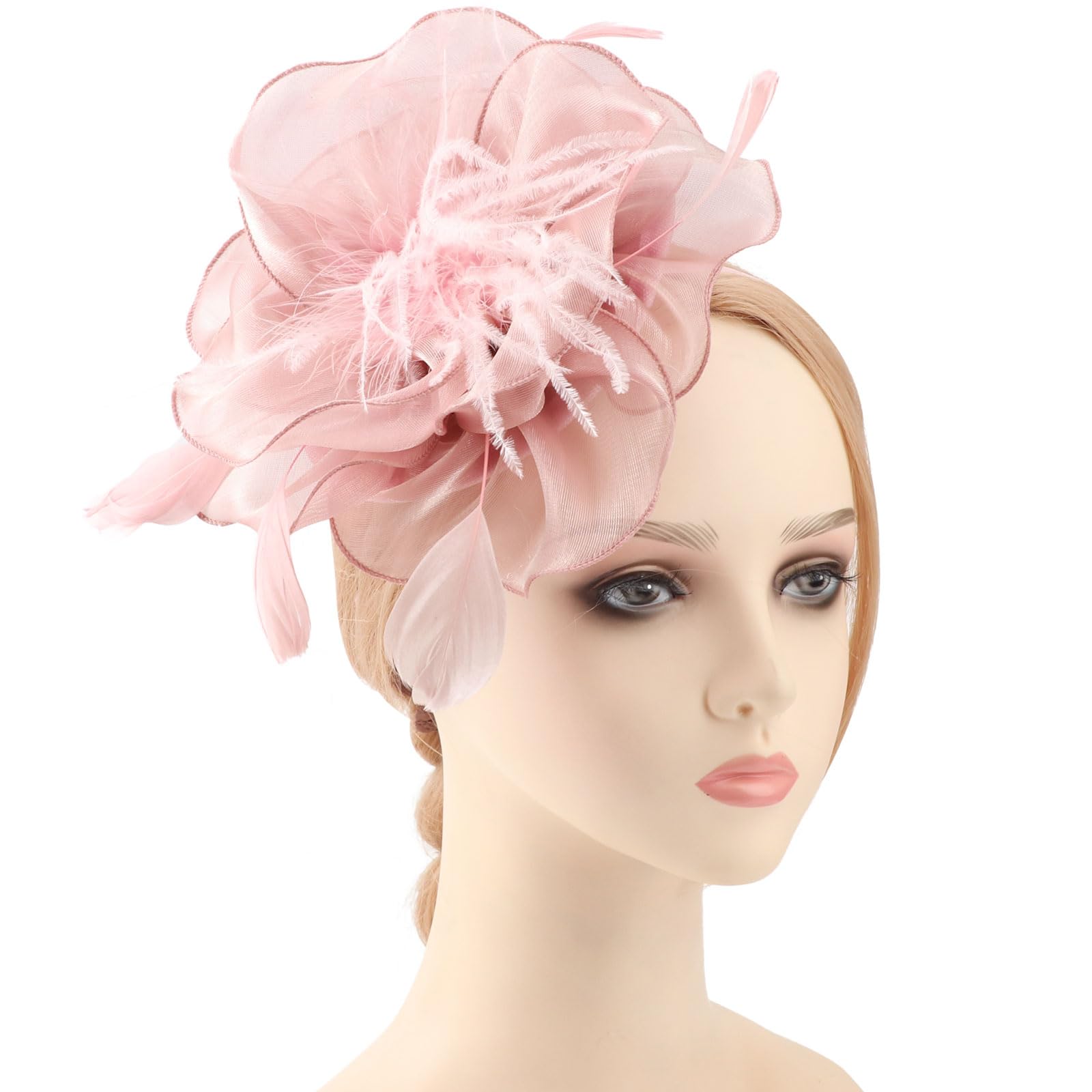 DRESHOW Fascinators Hat Tea Party Headwear Ribbons Feathers on a Headband and a Clip for Girls and Women