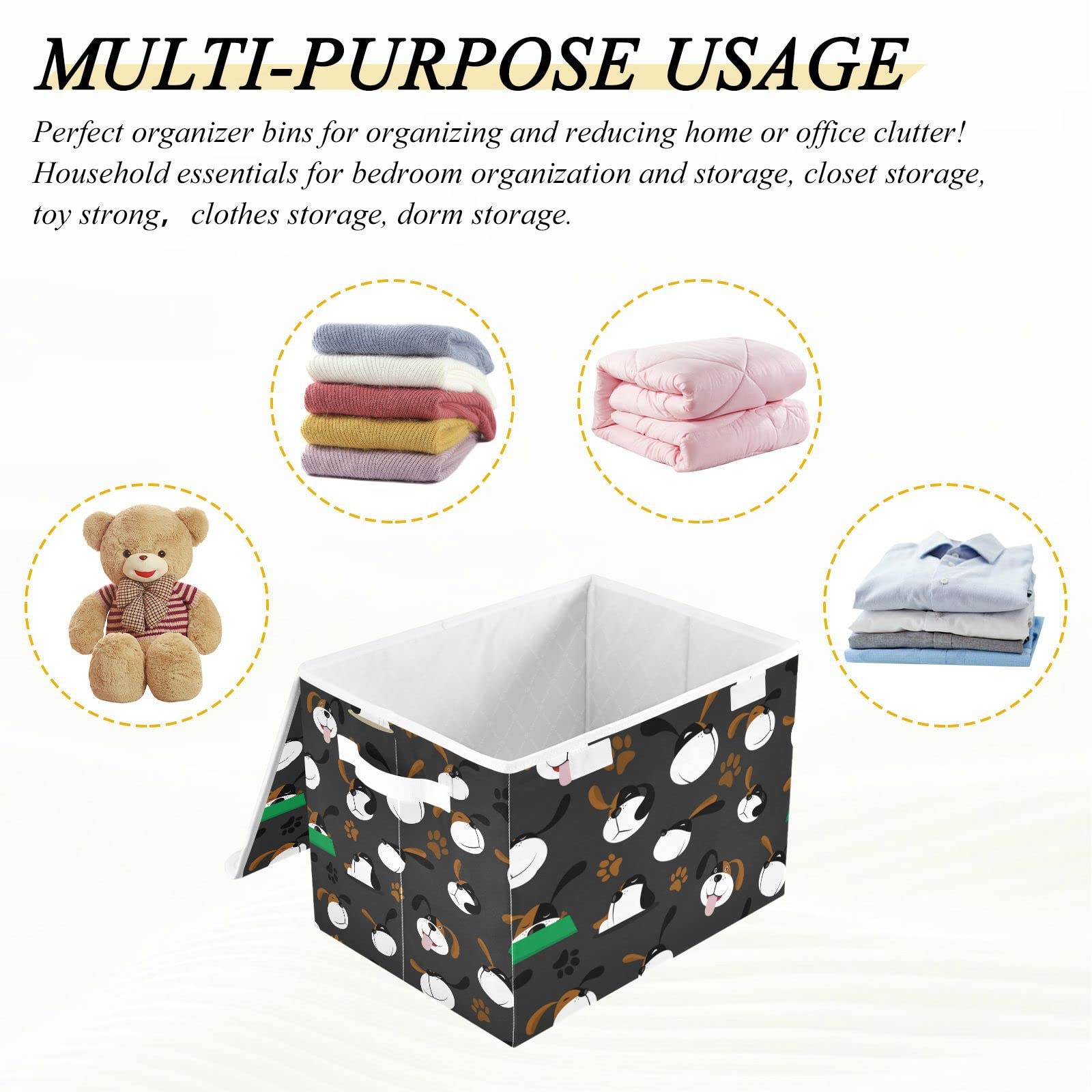 DOMIKING Funny Dog Paw Large Storage Bin with Lid Collapsible Shelf Baskets Box with Handles Toys Organizer for Nursery Drawer Shelves Cabinet