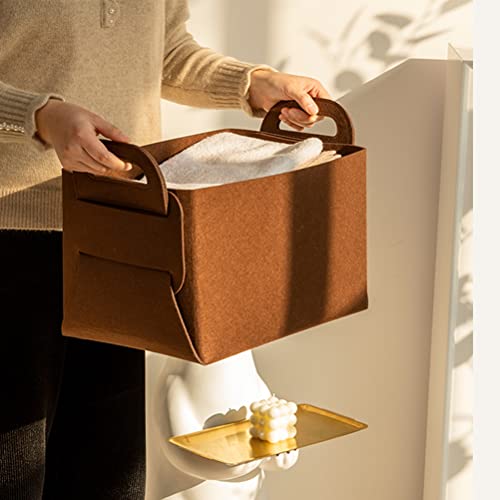 Storage Basket Felt Closet Storage Bins Convenien with Handles Storage Box Collapsible & Convenient Box Organizer for Office Bedroom Closet Babies Nursery Toys Laundry Organizing ( Brown)(Small)