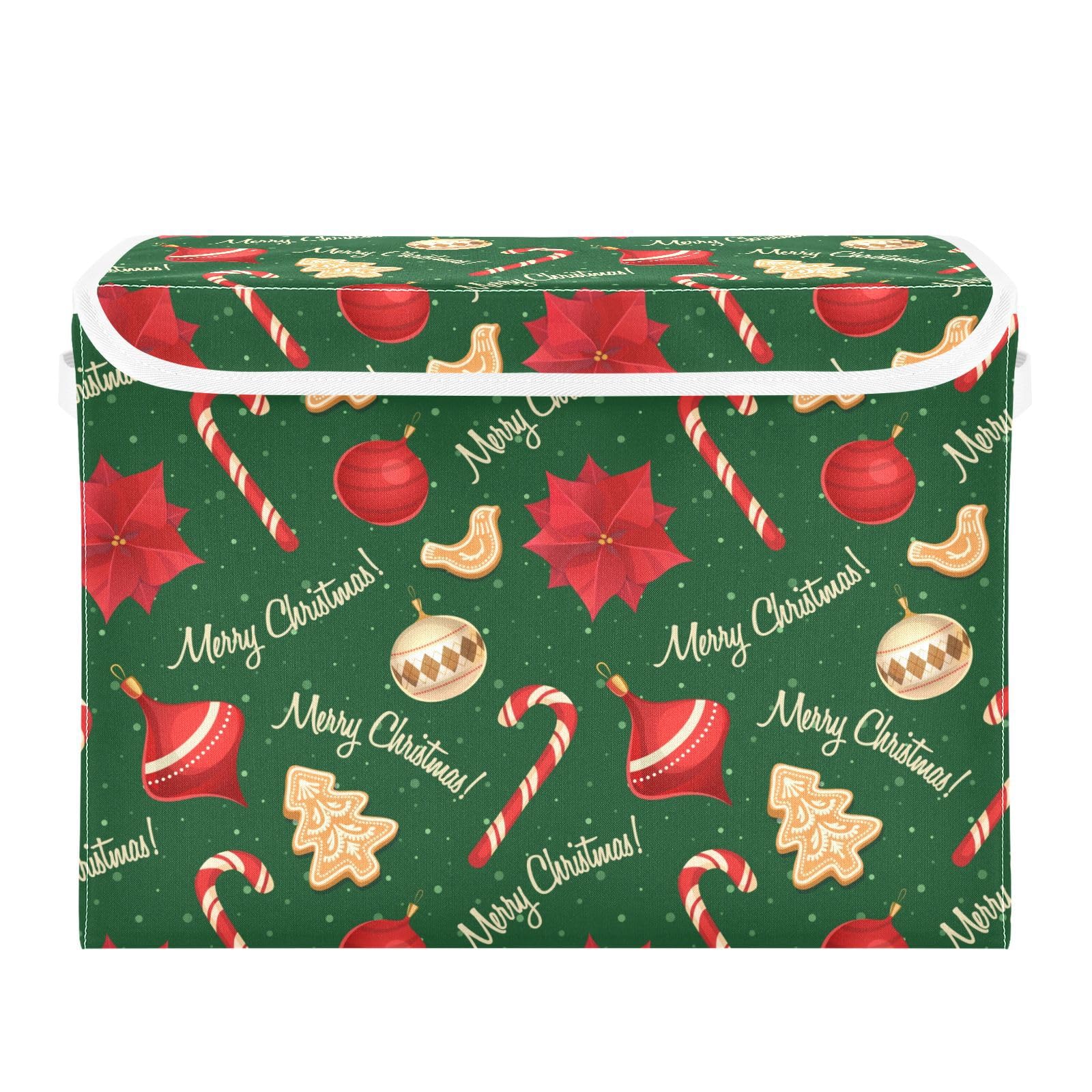 DOMIKING Merry Christmas Tree Candy Storage Basket with Lid Collapsible Storage Bins Decorative Lidded Storage Boxes for Toys Organizers with Handles for Shelves Clothes and Books