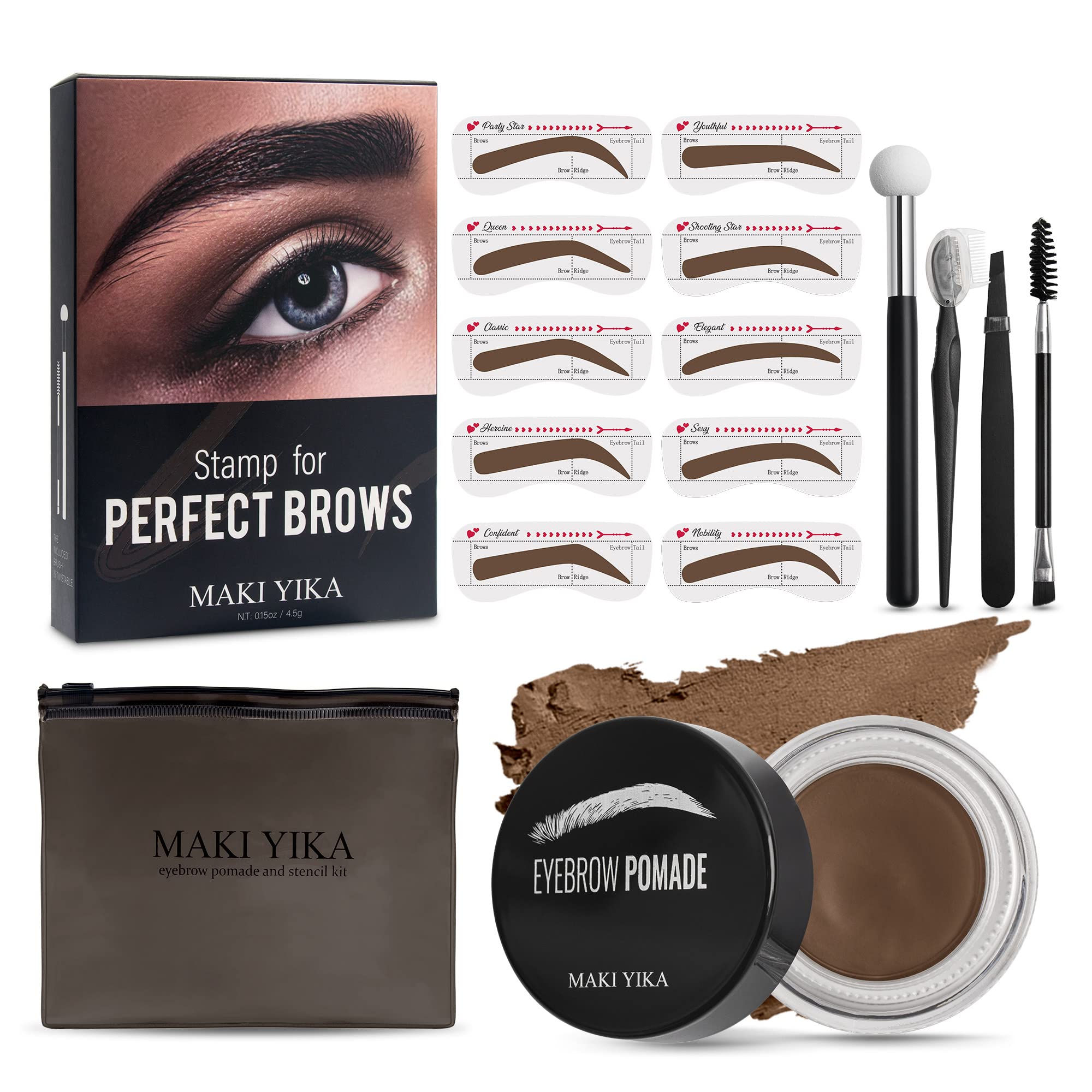 Eyebrow Stamp and Eyebrow Stencil kit, Brows Stamp with 20Pc Brow Stencils, Long Lasting and Waterproof Eye Brow Pomade Makeup (Auburn)