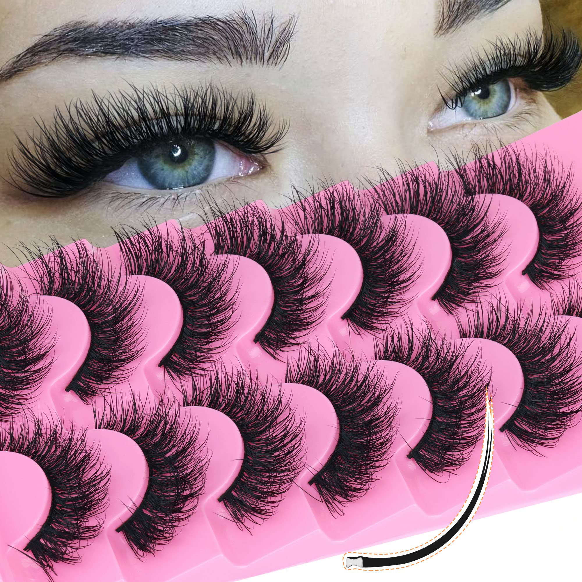 Flat Mink Lashes Natural Look Wispy False Eyelashes That Look Like Extensions Fluffy Cat Eye Lashes 16mm Strip Fake Eyelashes Pack by TNFVLONEINS-7 Pairs