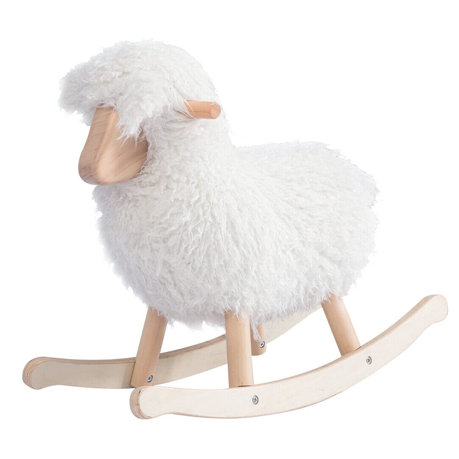 Rocking Horse for 1+ Year, Baby Rocking Horse for 1 Year Old,Wooden Cow/Yak Horse Rocking with Wicker Plush Fur for 2 Years Old(Bull Buffalo) (White Lamb)