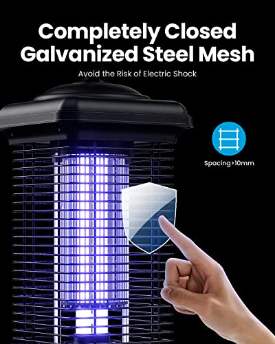 Gaiatop Bug Zapper Outdoor, 4000V 18W Mosquito with 5ft Power Cord, Waterproof Electric Insect/Fly Trap Killer for Home Backyard Garden Patio - Black