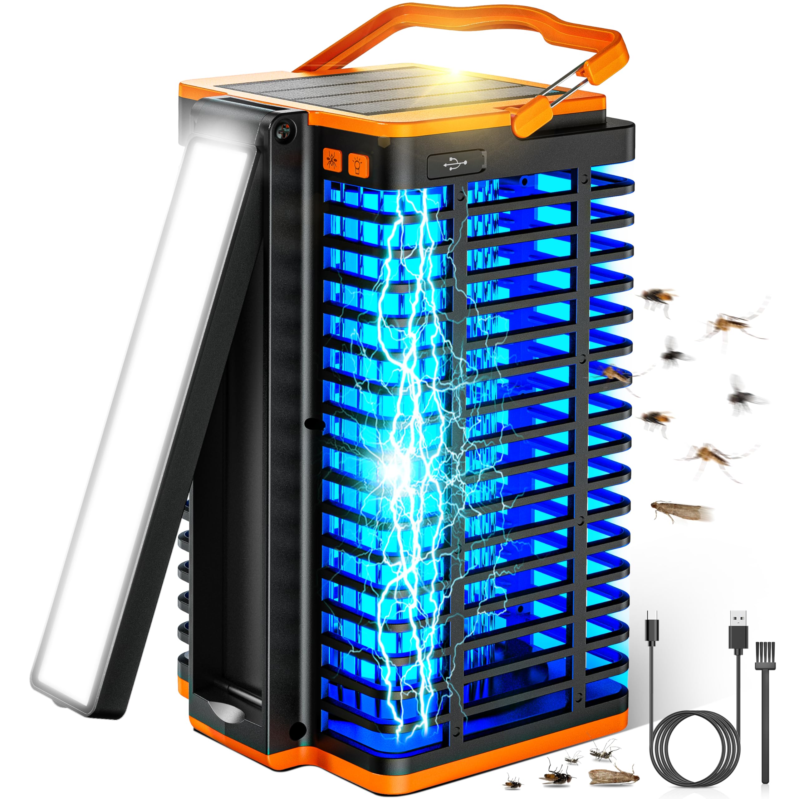 kiies Solar Bug Zapper Outdoor,2 in 1 Mosquito Zapper Cordless & Rechargeable, 4200V Portable Fly Zapper Insect Trap with Reading Lamp for Camping Patio Backyard Garden