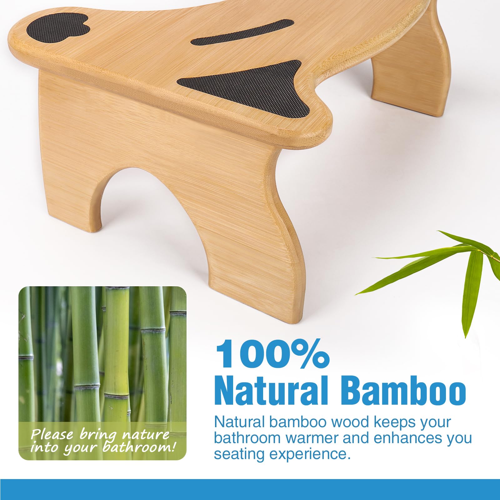 JLKCTHH Bamboo Toilet Stool for Bathroom, 7 Inches Foldable Toilet Stool Squat, Bathroom Poop Stool for Adult with Non-Slip Pads
