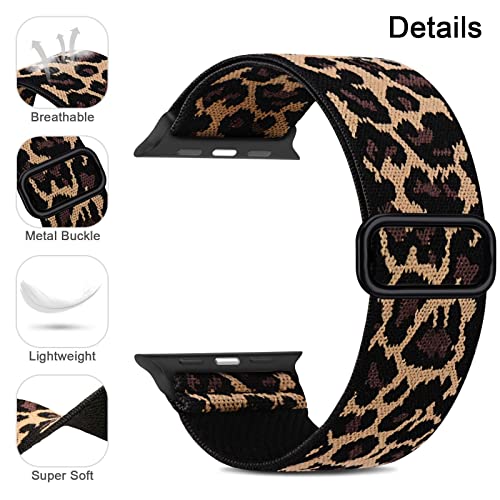 Stretchy Nylon Sport Bands Compatible with Apple Watch Band 38mm 40mm 41mm 42mm 44mm 45mm Women Men, Adjustable Braided Elastic Solo Loop Bands for iWatch SE Series 8/7/6/5/4/3/2,6 Packs E