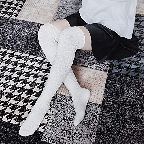 Century Star Women's Casual Athlete Striped Over Knee Thin Thigh High Tights Long Stocking Socks A 1 Pair Pure White One Size