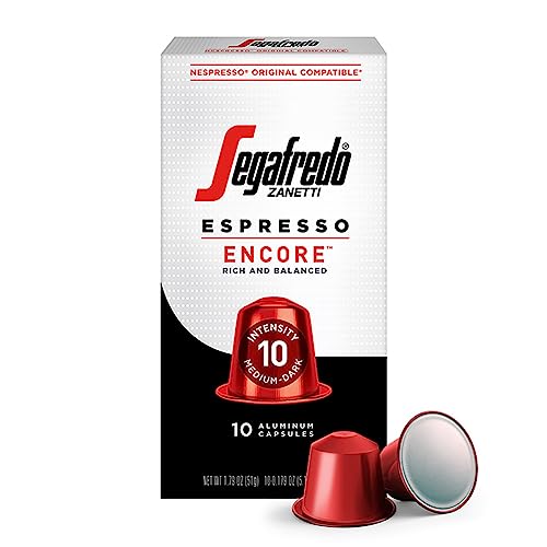 Segafredo Zanetti Encore Espresso Capsules, Medium-Dark Roast, Intensity 10, Compatible with Nespresso Original Machines, 10 Count Aluminum Pods