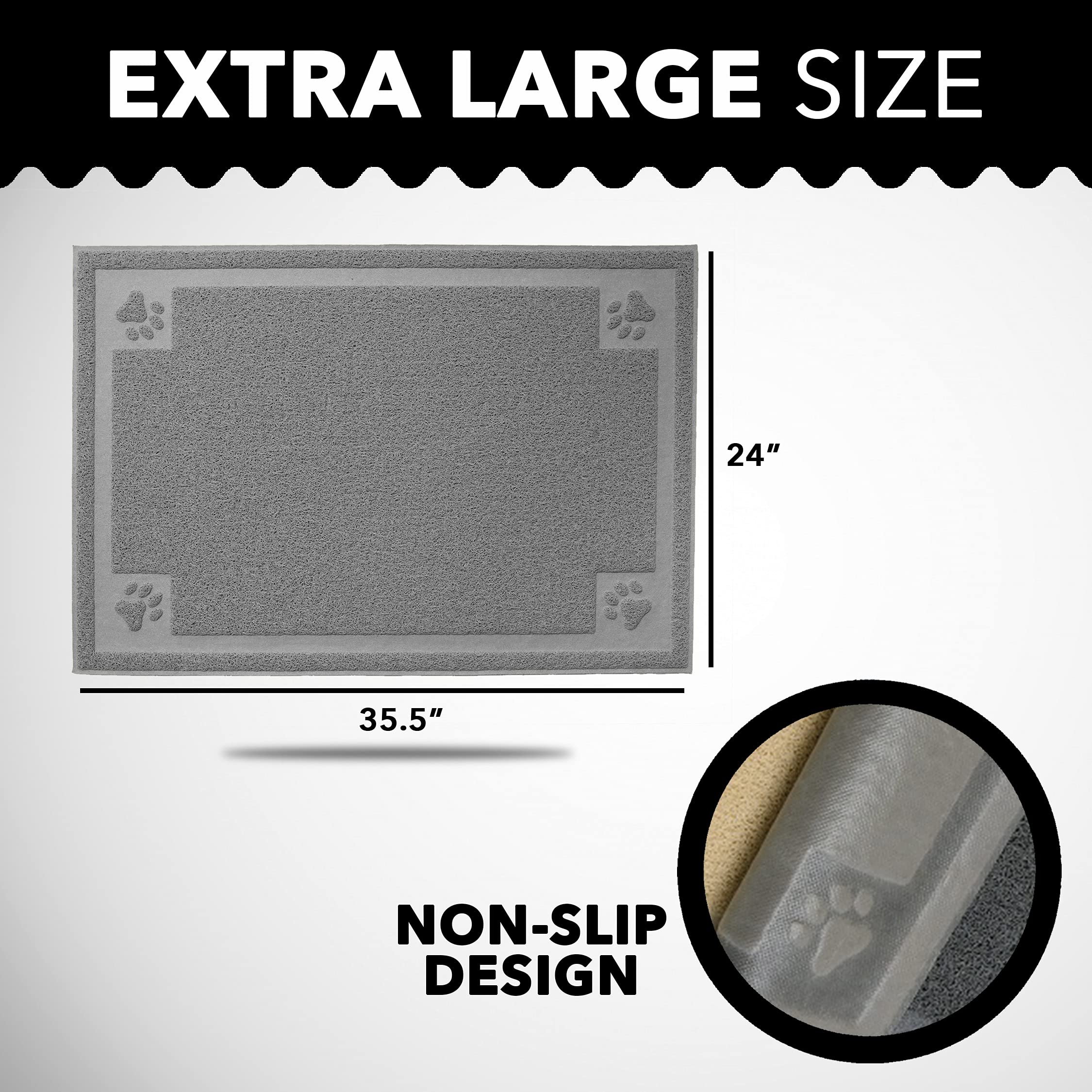 Cat Litter Mat by CleanHouse Pets (XL Size: 36"x24") - Non-Slip, Durable, Easy to Clean, Water Resistant - Eliminates Litter Tracking, Soft on Kitty Paws, Scatter Control, Covered Litter Box Mat
