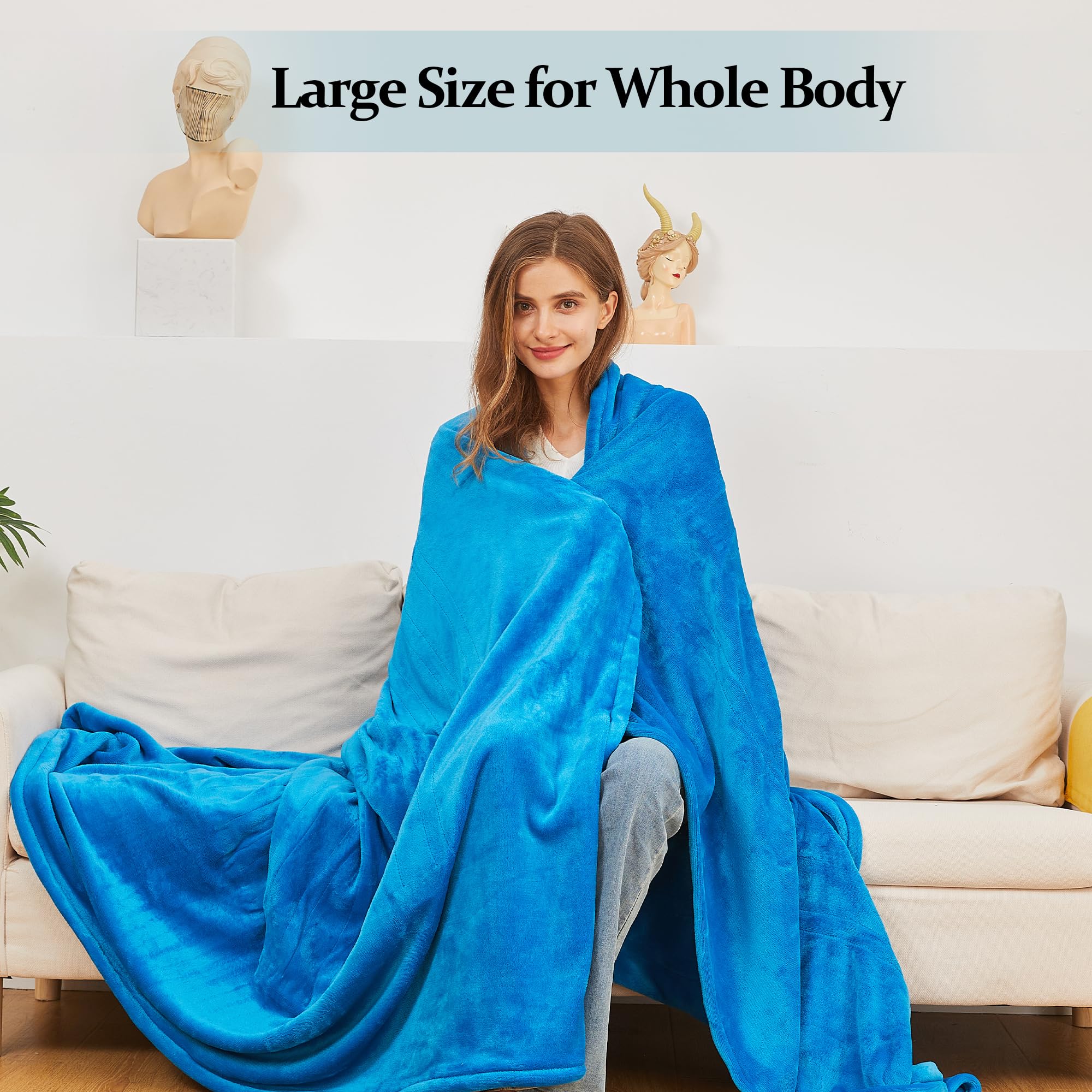 COZYTY Heated Blanket Full Size, 72" x 84" Fast Heating Blanket with 6 Heating Levels & 1-10 Hours Auto Off for Home Office Use, Blue