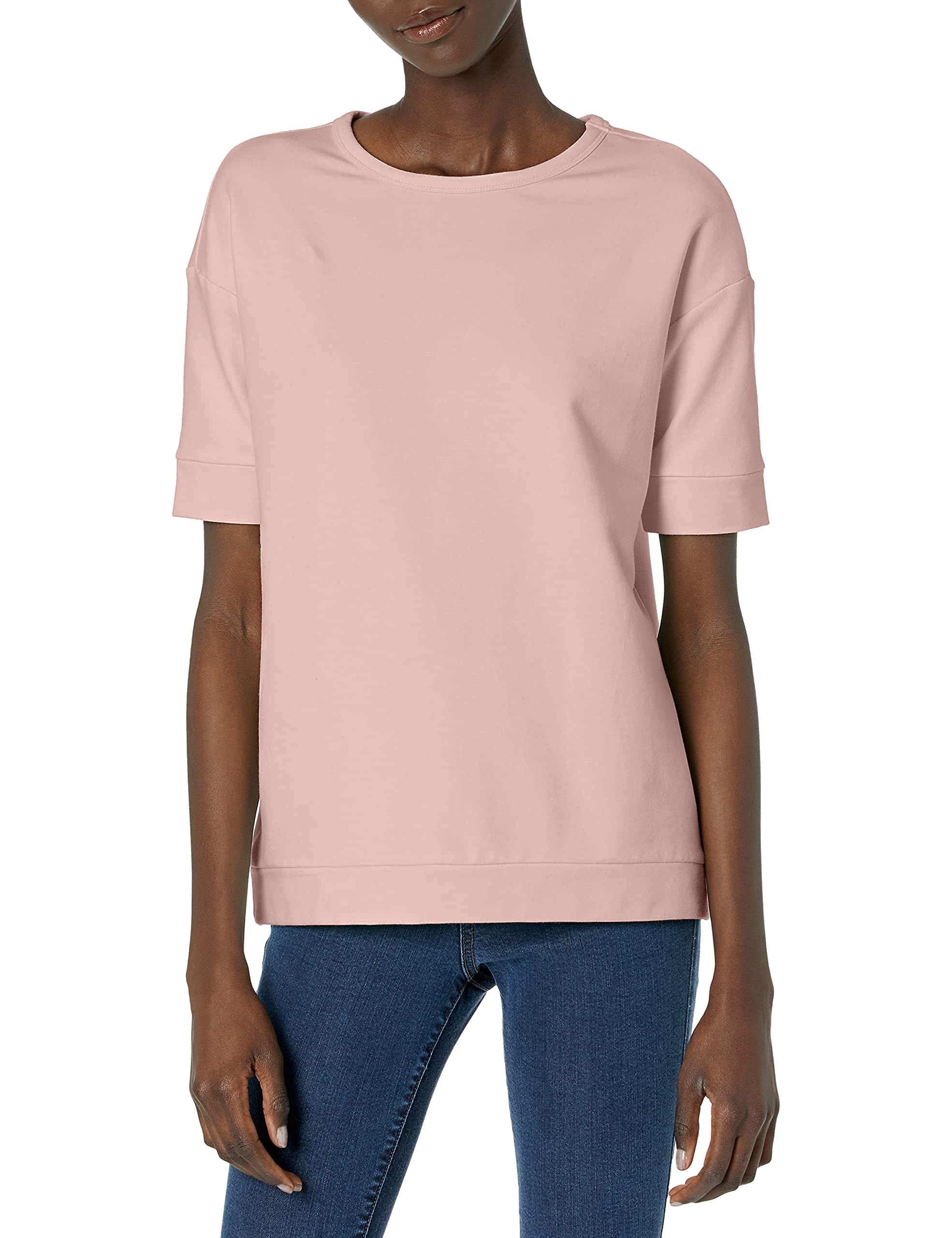 Daily Ritual Women's Terry Cotton and Modal Slouchy Short-Sleeve Sweatshirt, Pink, Small