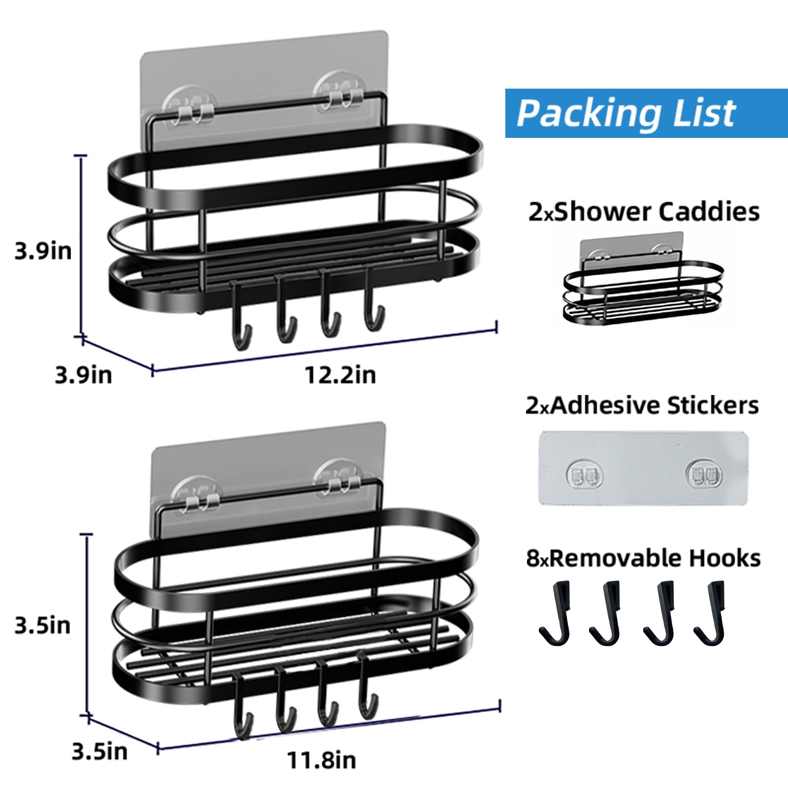 LGQXGO Adhesive Shower Caddy,2 Pack Rustproof Stainless Steel Shower Organizers,Large Capacity,No Drilling,Shower Shelves for Bathroom Storage Organization & Home Decor
