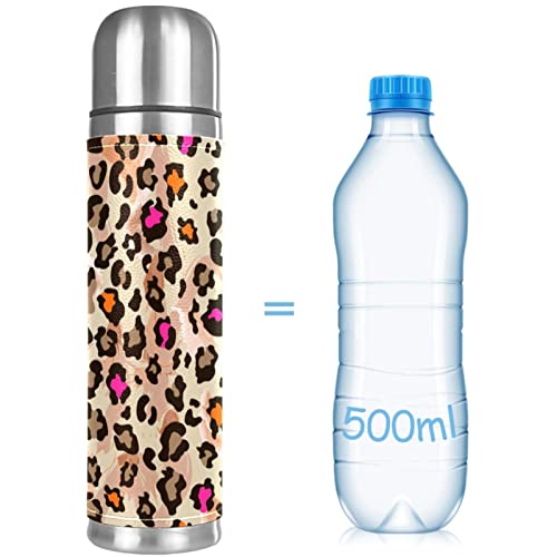 Leopard Brown Vacuum Insulated Water Bottle Stainless Steel Thermos Flask Travel Mug Coffee Cup Double Walled 17 OZ