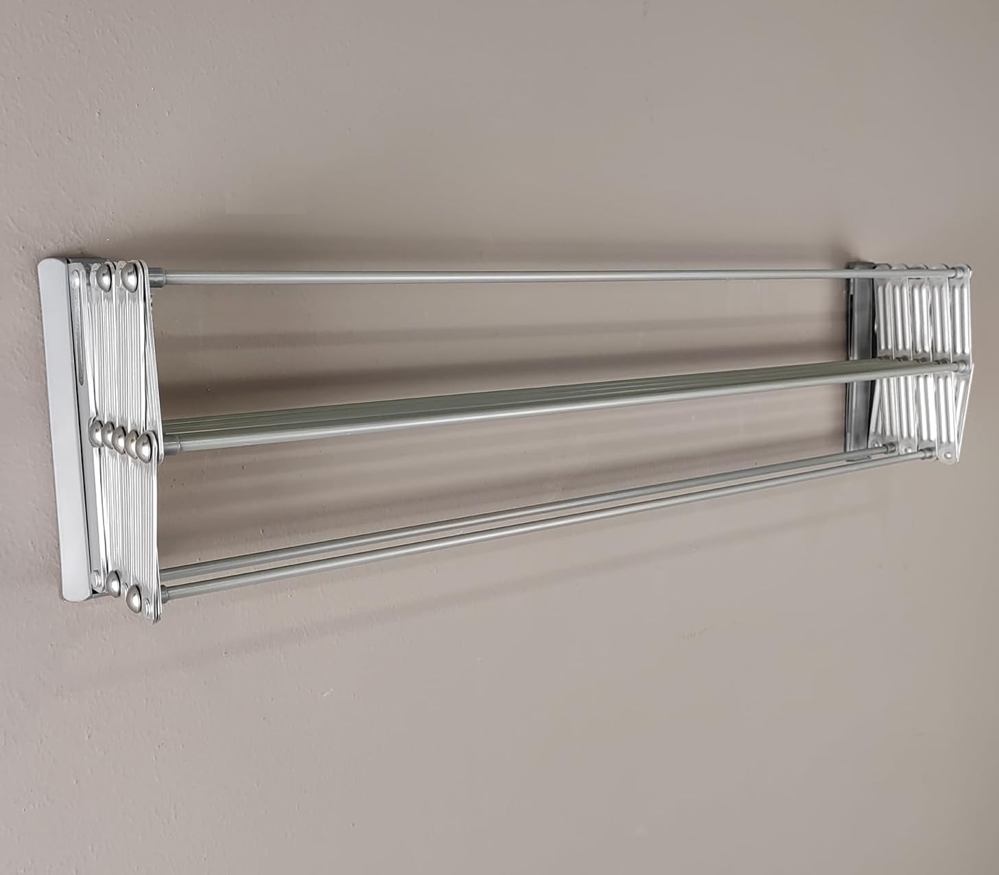 TOTES BABIES - Space Saver Pro Wall-Mounted Aluminum Clothes Drying Rack - Expandable, Rustproof, 31.5" Wide Accordion Laundry Rack for Indoor/Outdoor Use (Aluminum)
