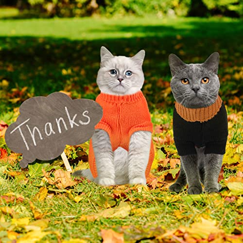 HUMLANJ 2 Packs Knitted Cat Sweater Thanksgiving Turtleneck Turkey Sweater Pet Cat Sweaters for Cats Warm Pullover Small Dog Puppy Knitwear