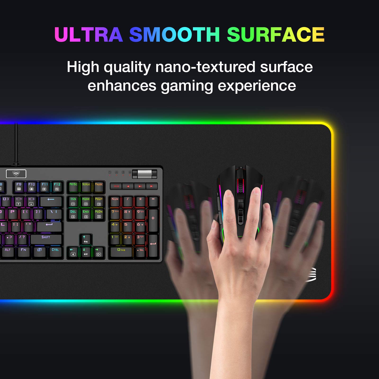 CP3 RGB Gaming Mouse Pad XXL 12 Lighting Modes Mouse Mat Large Anti-Slip Rubber Base and Waterproof PC Gaming Pad for Game and Work, 31.5 X 11.8 Inch