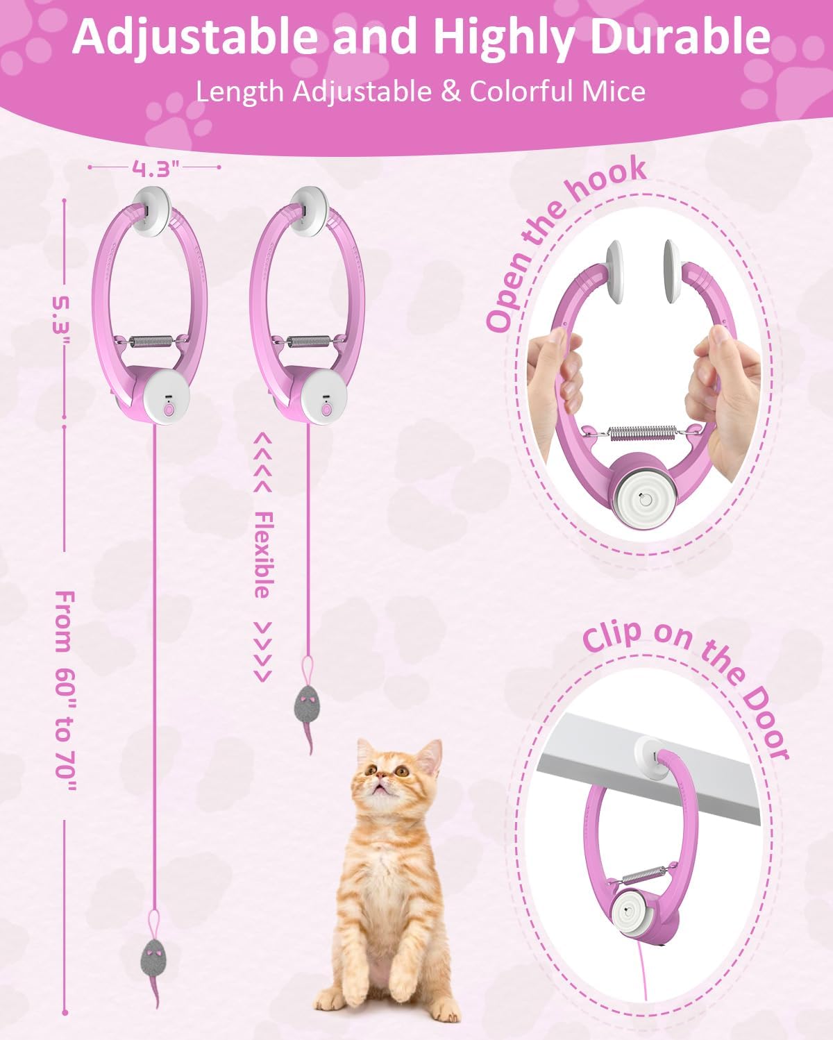 Cat Toys, Hanging Automatic Interactive Cat Toy, Colorful Bouncing Mice, Extra Long Elastic Rope, Motion Activated Rechargeable Cat Feathers Toys, Interactive Cat Toys for Indoor Cats/Kittens