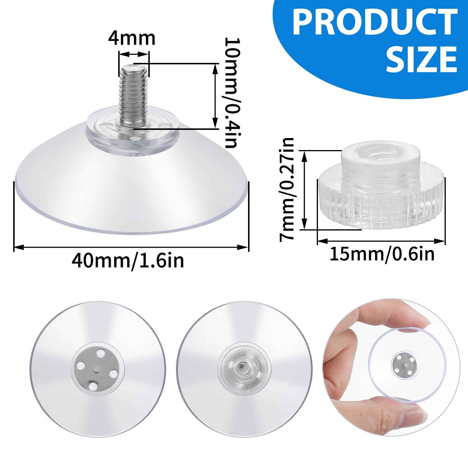 Grevosea 12 Pieces Suction Cup Hooks,Suction Cups for Glass Table Tops Clear Plastic Sucker Pads with Screw and Nut for Outdoor Kitchen Bathroom Shower Wall Window Mirror Glass Daily Hanging 40 mm