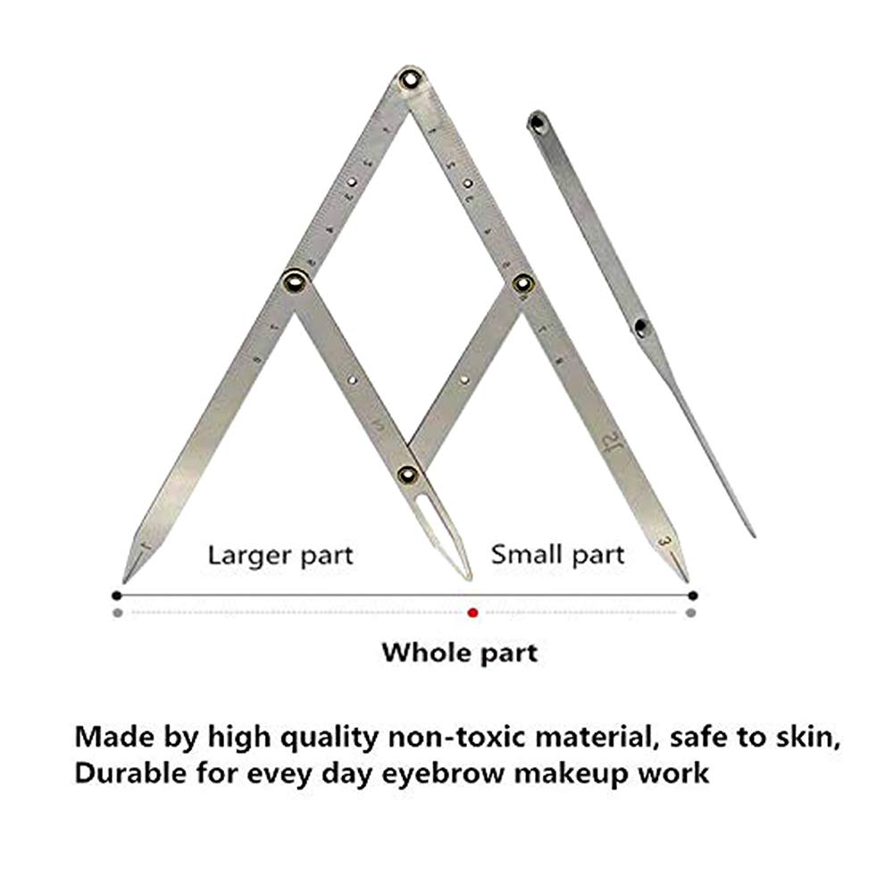 Dr.Pedi Eyebrow Golden Ratio Caliper Stencil with Flexible Arms Microblading Permanent Makeup Reusable DIY Tattoo Ruler Measurement Symmetrical Tool Foldable, Silver, 2 Piece Set