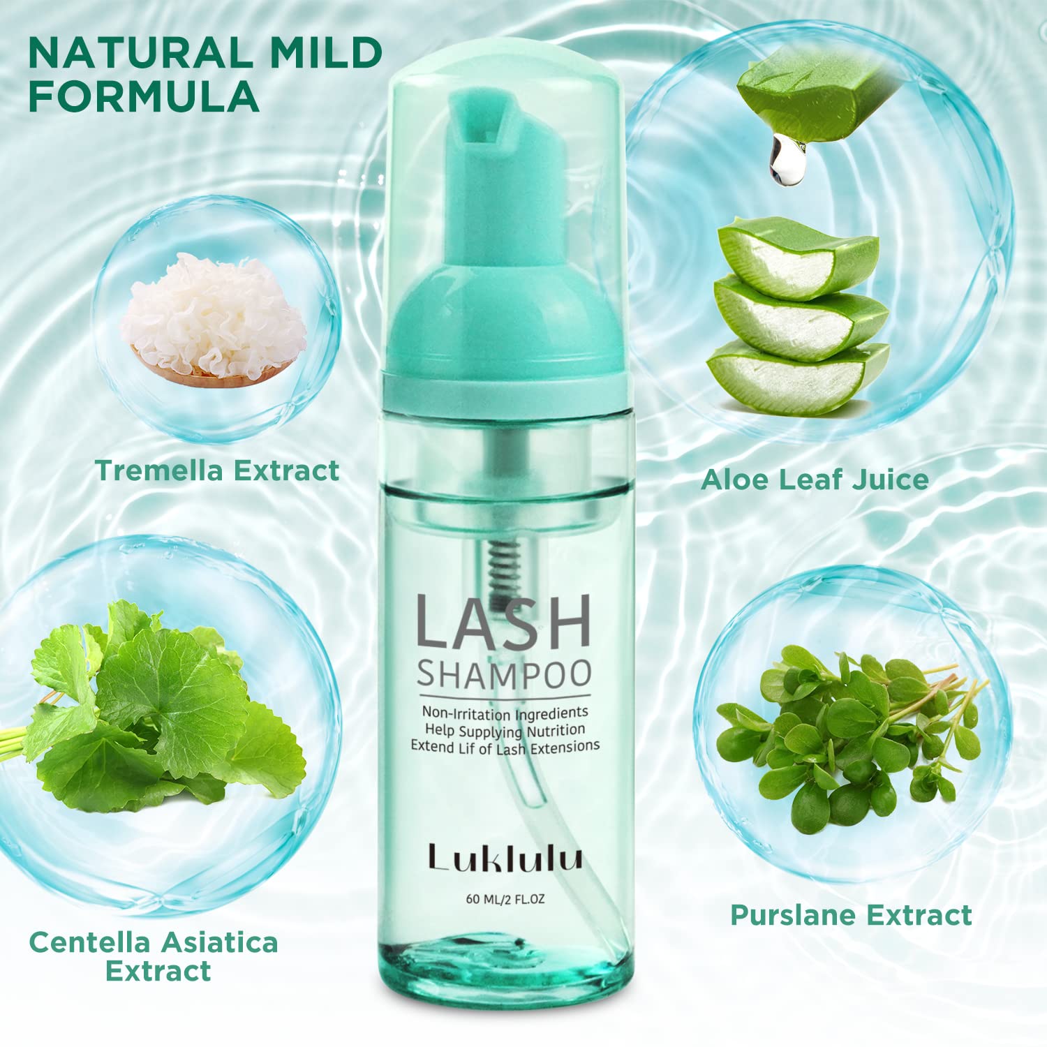 Eyelash Extension Cleanser, Luklulu Lash Shampoo 60 ml + Brush, Deep Clean Eyelid Foaming Cleanser for Extensions Natural Lashes, Paraben & Sulfate & Oil Free for Home Salon Use 3 Count (Pack of 1)
