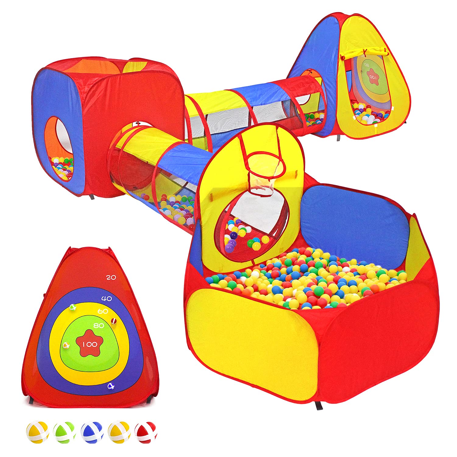 Yoobe Kids Play Tents Jungle Gym w/Pop Up Tents, Tunnels, and Basketball Pit for Boys, Girls, Babies, and Toddlers with Carrying Case for Indoor & Outdoor Use (5 in 1)