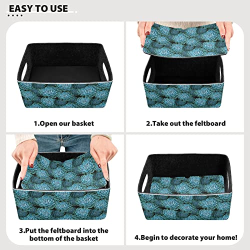 Succulents Storage Basket Felt Storage Bin Collapsible Storage Box Cloth Baskets Containers Organizer for Kids Bedroom Magazine