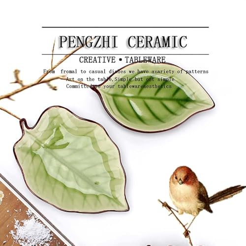 Lanxitown 2pcs Ceramic Spoon Rest Leaf Shaped Spoon Holder Coffee Spoon Rest Kitchen Spoon Rest for Modern Farmhouse Decor Spoon Holder for Kitchen Counter(No Spoon) (Green Leaf, 7.5"x5.1"x1")