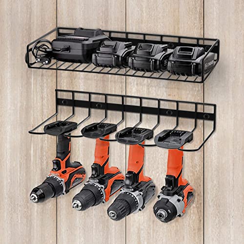 Hedume Heavy Duty Floating Tool Shelf & Organizer, Wall Mounted Power Tool Organizer Holder, Garage Storage Rack for Handheld & Power Tools, Rack Gift for Men, Dad, Father's Day (Black)