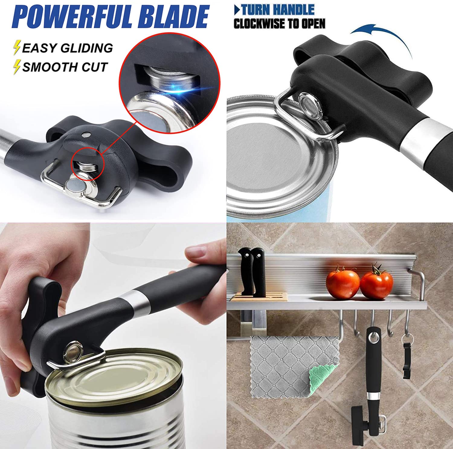 Edge-Side-Cut Safety Can Opener Smooth Edge-Food Grade Stainless Steel Cutting Can Opener for Kitchen & Restaurant