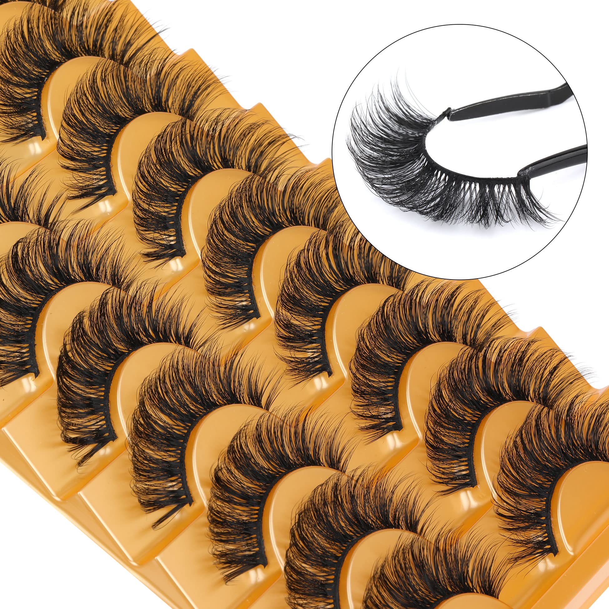 Eyelashes Natural Looking 16MM Wispy False Lashes D curl Cat Eye Fluffy Volume Faux Mink Lashes Pack 9 Pairs by Mavphnee