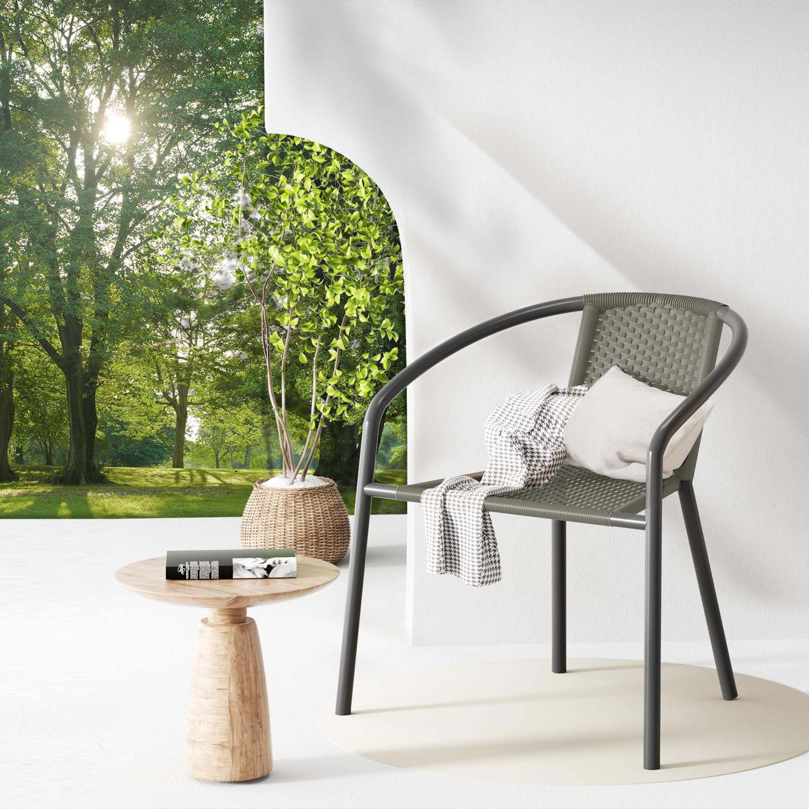 GREZJXC Modern Teslin Outdoor,Indoor Bedroom Restaurant Dining Chairs, Stackable Rattan Chairs for Patio or Drawing Room, Set of 4,Grey
