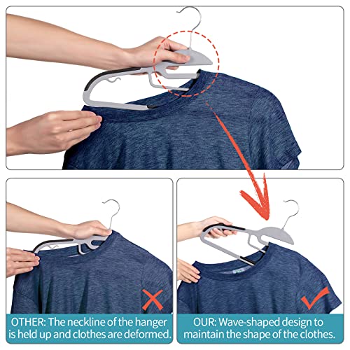 HWAJAN Coat Hanger 50Pack,Space Saving Hangers 16.53inch Plastic Hangers Rubber Strip Non-Slip Clothes Hangers Pants Hangers for Dorms,Apartments,Suit for Pants,Jackets,Sweaters,Shirts,Black