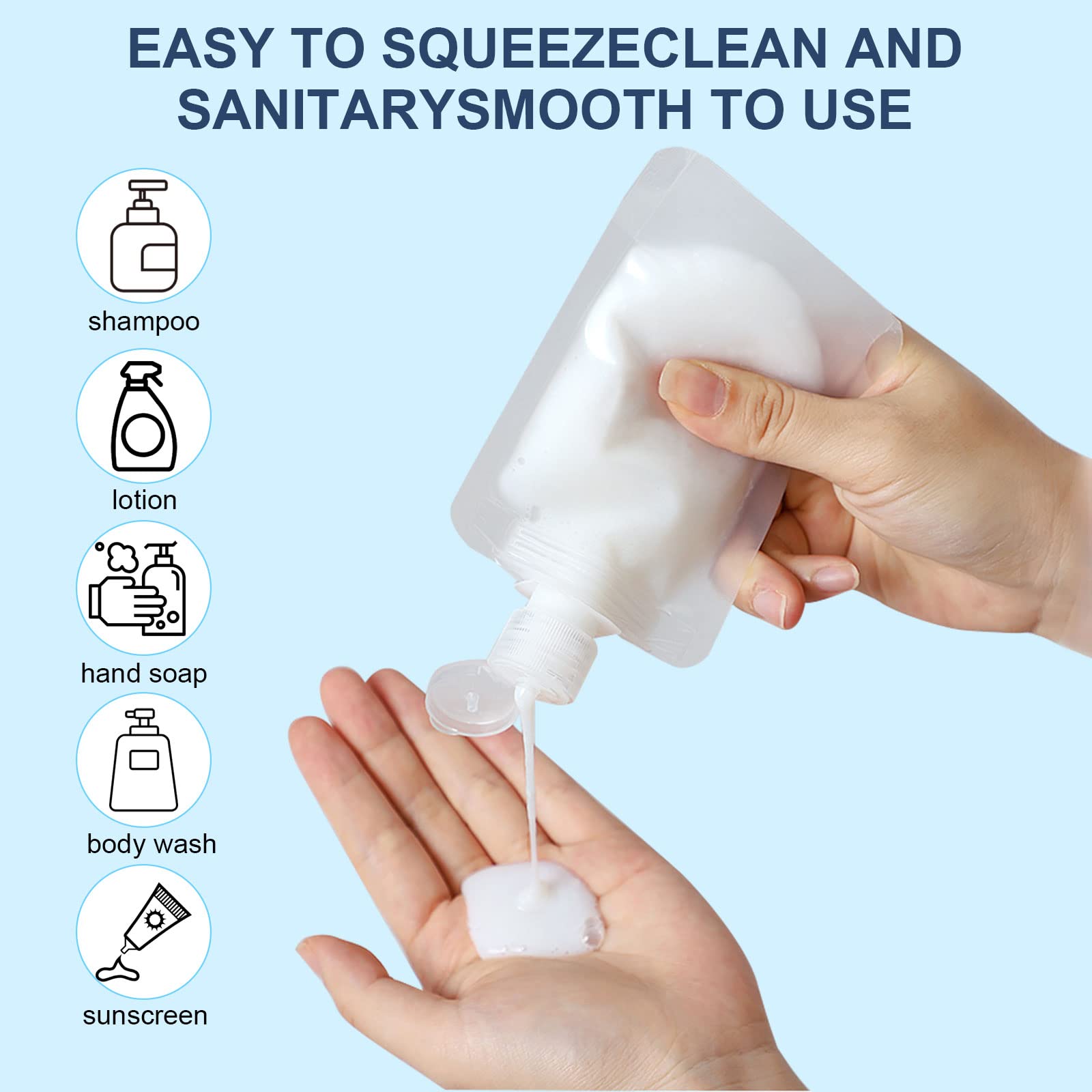 OUFAN Travel Size Pouches for Toiletries,TSA Approved Leak-proof Travel Portable Fluid Packing Bags with Labels for Shampoo, Conditioner, Lotion (20PACK)