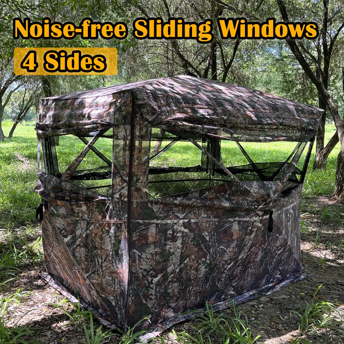 CROSS MARS Full Open Door 2-3 Person 360 Degree See Through Ground Hunting Blind Camouflage Pop Up Duck Turkey Deer Hunting Blinds Tent