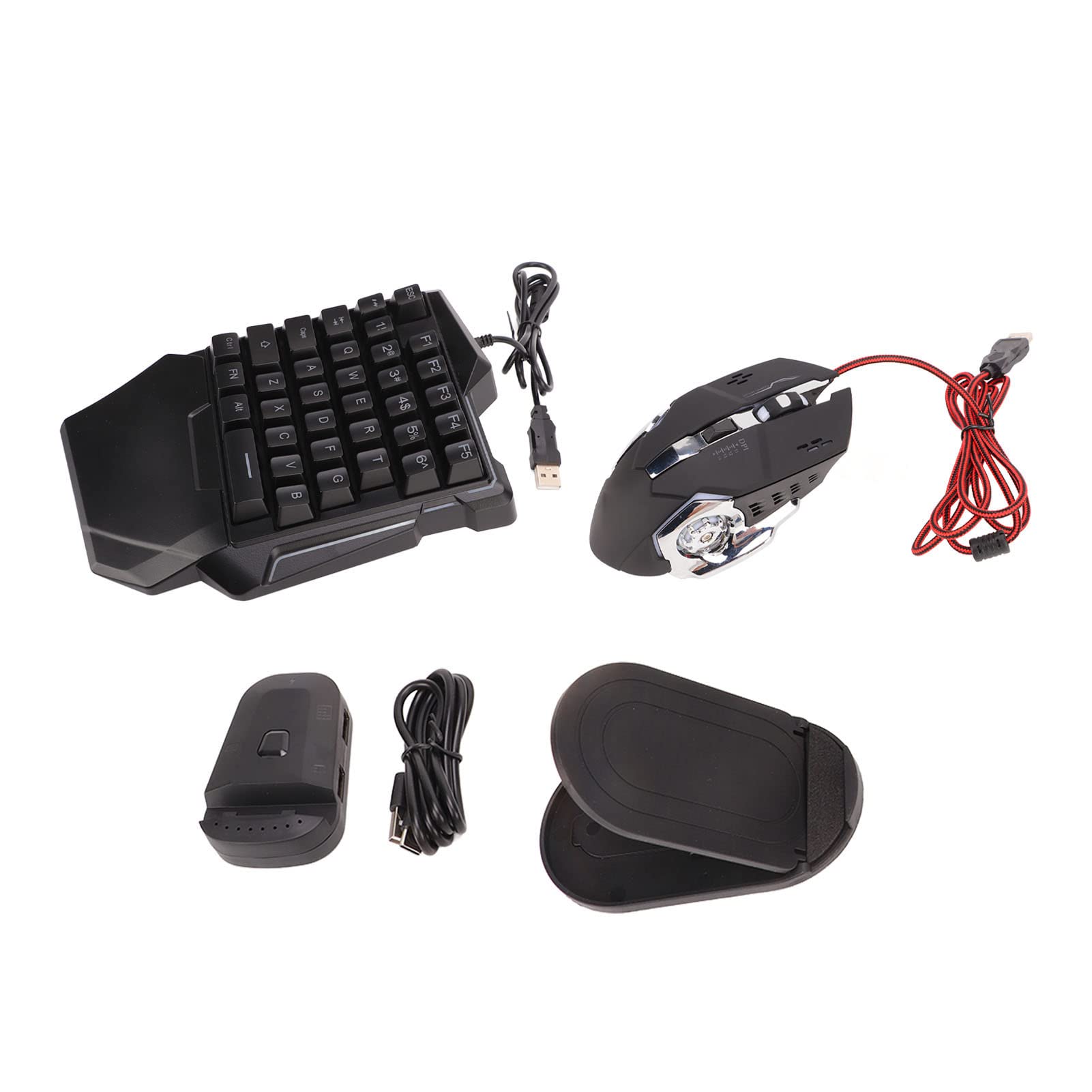 Gaming Keyboard Mouse Converter, Dual USB Ports ABS Material One Hand Keyboard Mouse for Cellphone