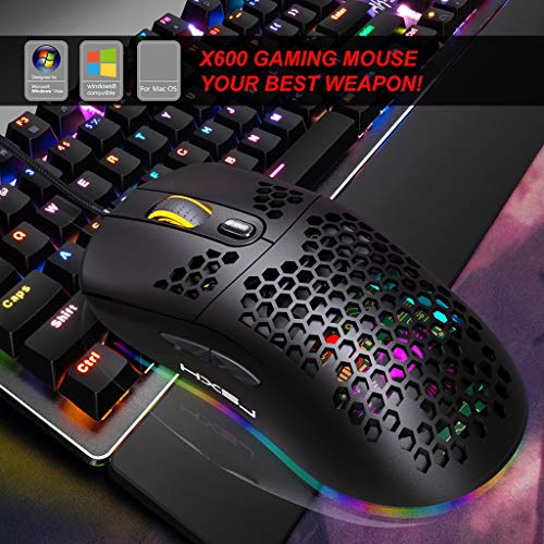 uvvy Cursor with Cable, 6 Gear DPI Mouse with Programmable Hole with Adjustable Cable RGB Mouse with Breathing Light