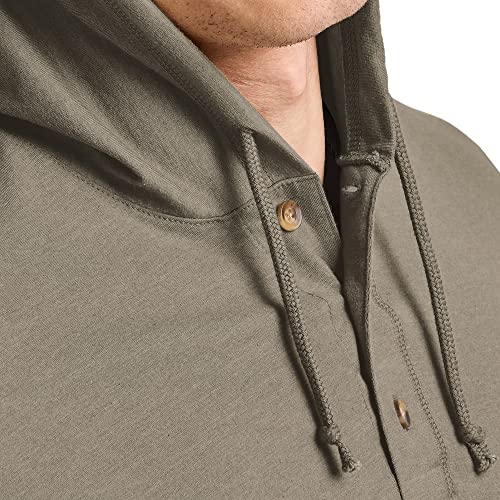 Hanes Men's Originals Tri-Blend Jersey, T-Shirt Hoodie with Henley Collar, Oregano PE Heather, Large