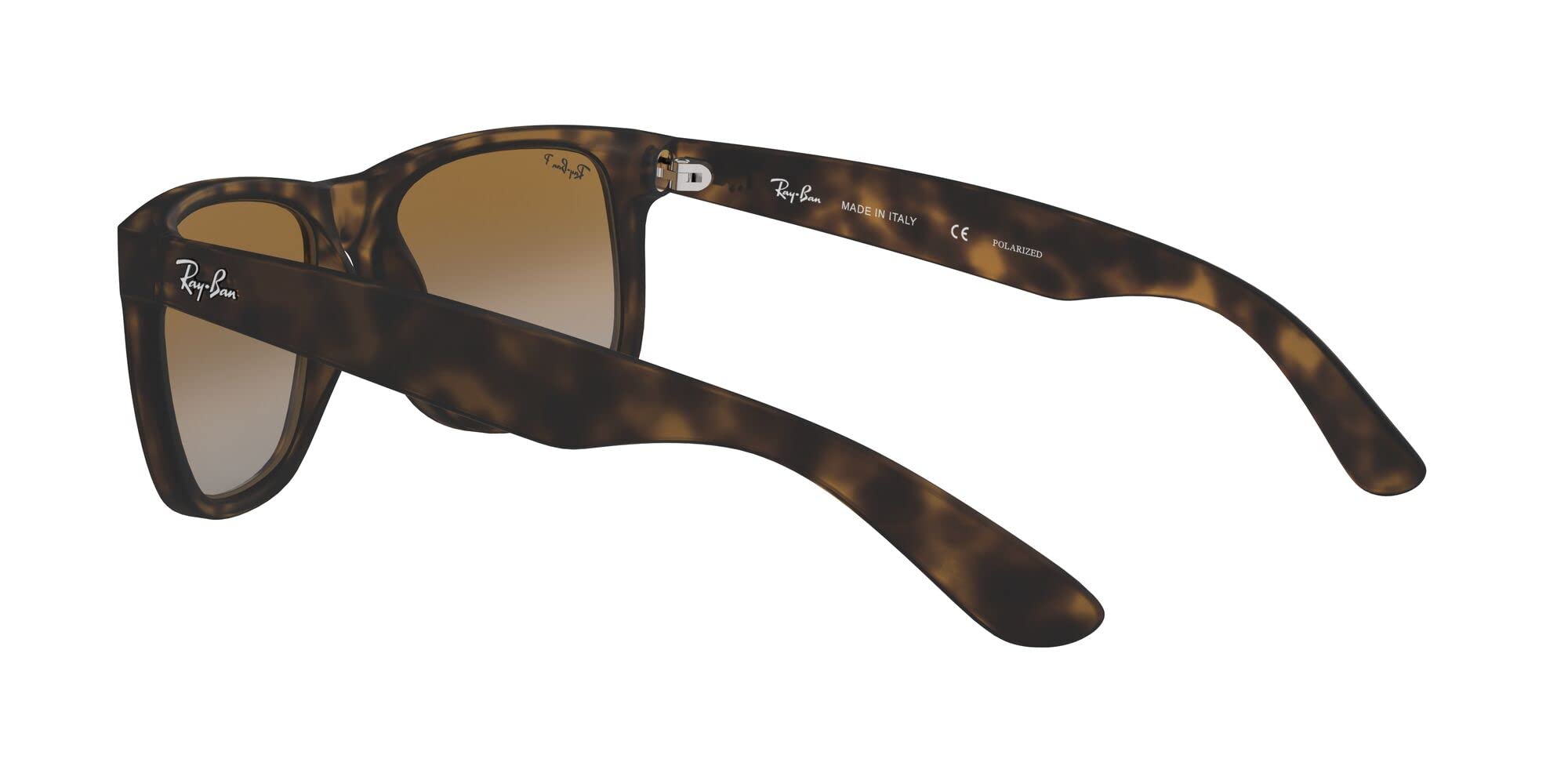 Ray-Ban RB4165 Justin Rectangular Sunglasses, Rubber Havana/Polarized Grey Gradient Brown, 55 mm