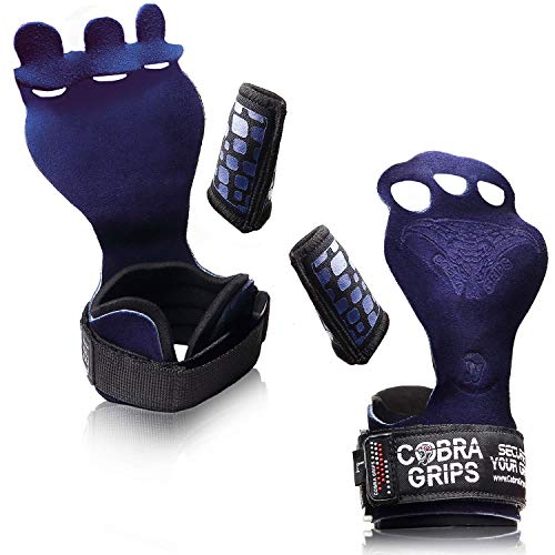 Cross Training Grips Best Gymnastics Grips Keep Your Hands Free from Blisters & Callouses Pullups Weight Lifting Chin Ups (Small 3.75"-4.25", BLUE Nubuck Leather)
