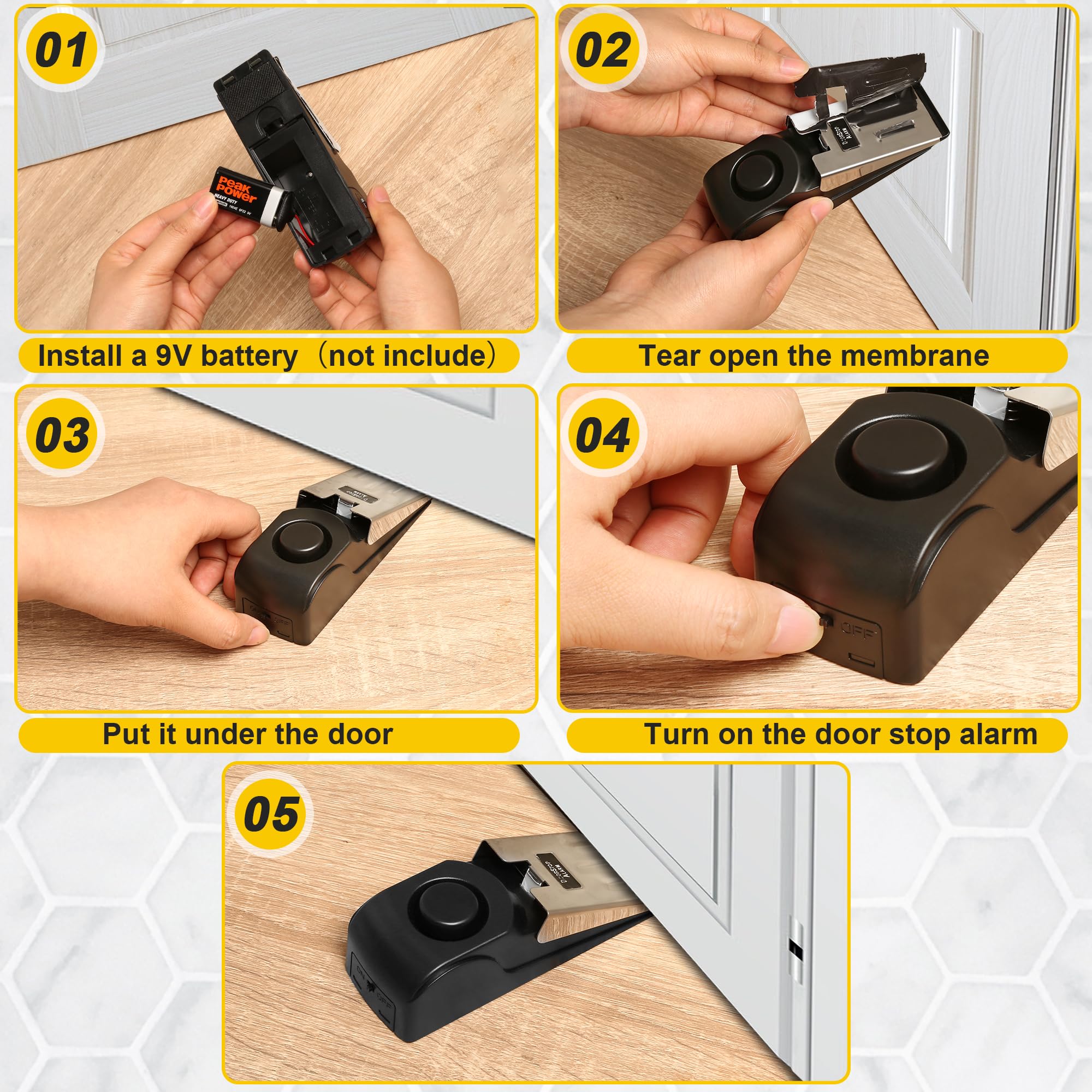 Crosize Upgraded Alarm Door Stops, Portable Security Hotel Safety Door Stoppers for Bottom of Door (Black 1 Pack)