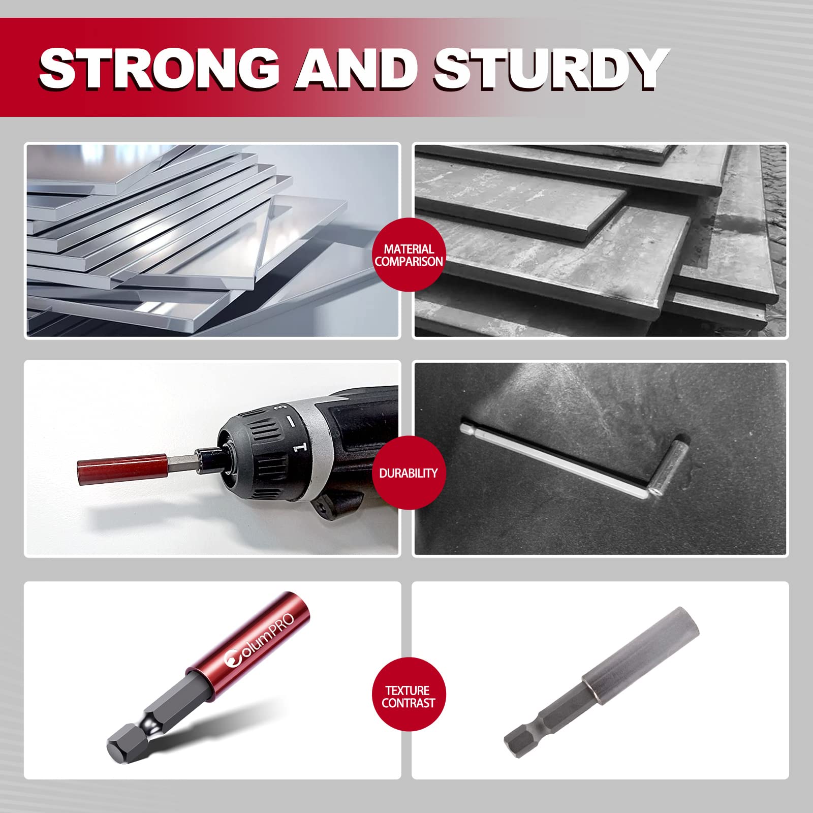 ColumPRO 4PCS Strong Magnetic Drill Bit Extension Holder for Impact Driver,1/4" Hex Shank S2 Steel Magnetic Screwdriver Extension,Drill Bit Extender,2,4,6,12-inch Extensions