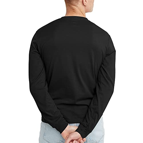 Hanes Originals T-Shirt, Long Sleeve Cotton Henley Tees for Men, Black, X Large